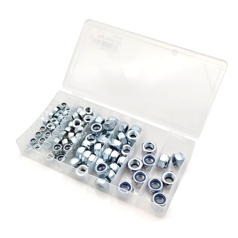 Nylon Lock Nut 100Pc Assortment Kit Zinc-Plated Locknuts M6 M8 M10 M12 ...