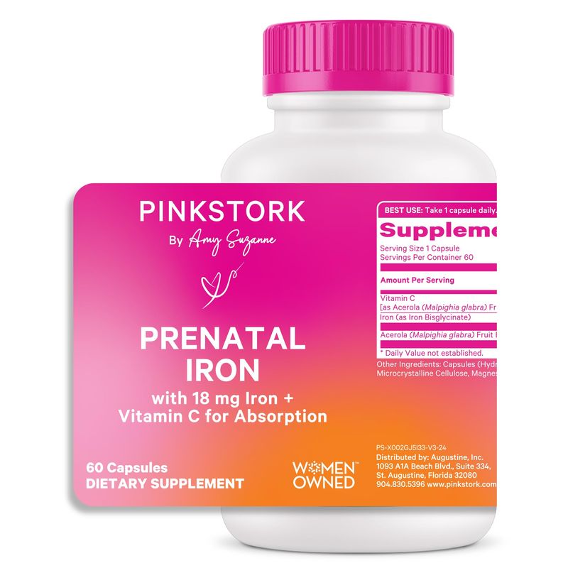 Pink Stork Prenatal Iron Supplement for Women - 18 mg Non-Constipating ...