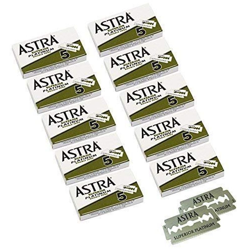 Astra Platinum Double Edge Safety Razor Blades, 50 Blades (10 x 5 ...