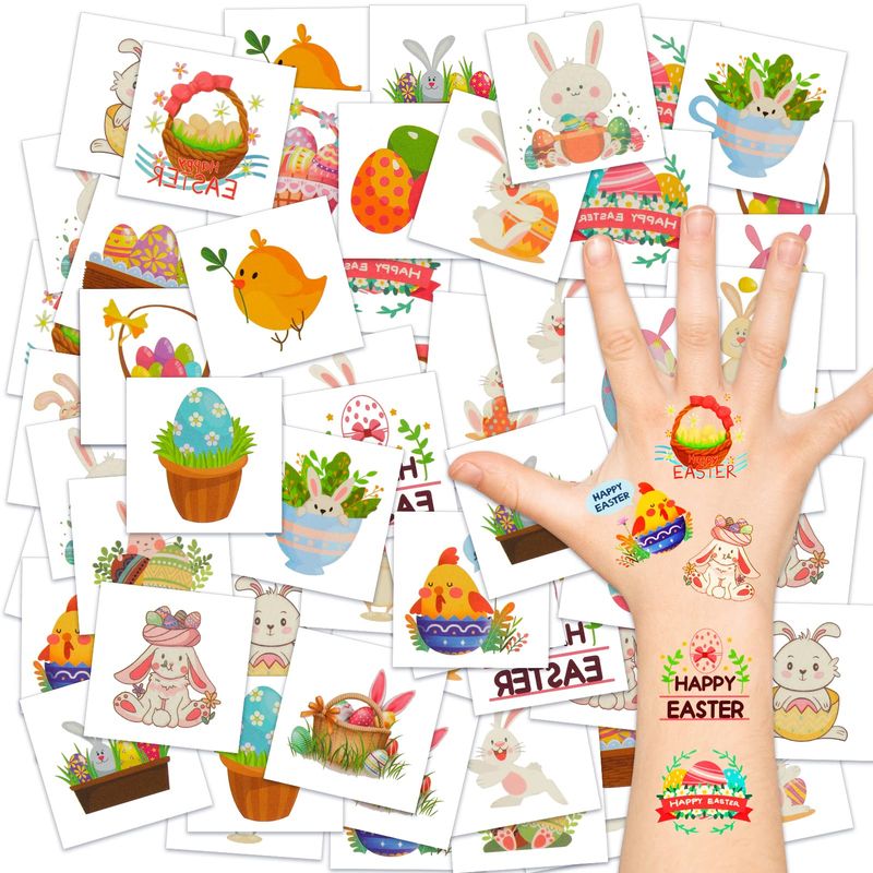 Konsait 72pcs Easter Temporary Tattoos For Kids,Cute Bunny Tattoo ...