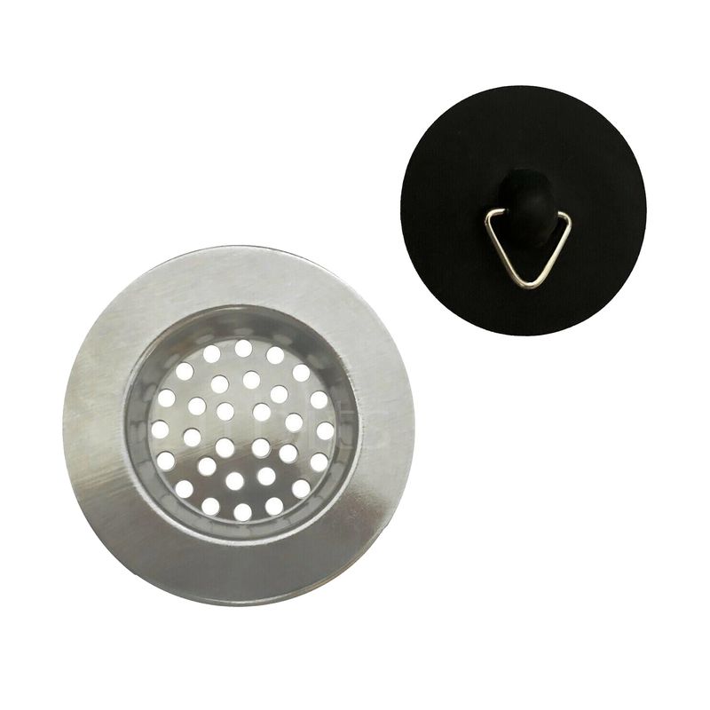 2 Pc Set of Sink Basin Strainer Plug Waste Plug Trap Filter Stainless ...