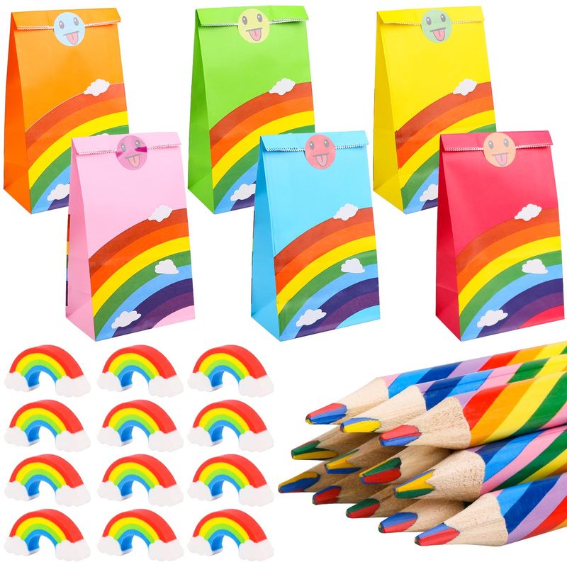 Dncvb 36 Rainbow Pens Set, 12 Rainbow Pencils, 12 Rainbow Paper Bags ...