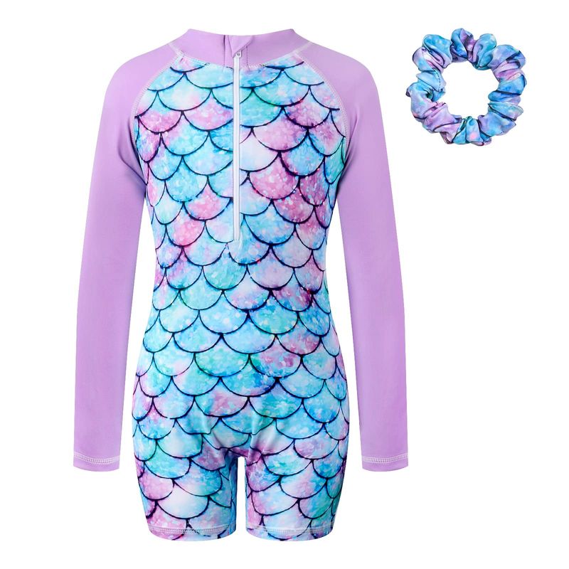 Vine Girls Swimsuit One Piece Swimwear Long Sleeve Zipper Sun Safe ...