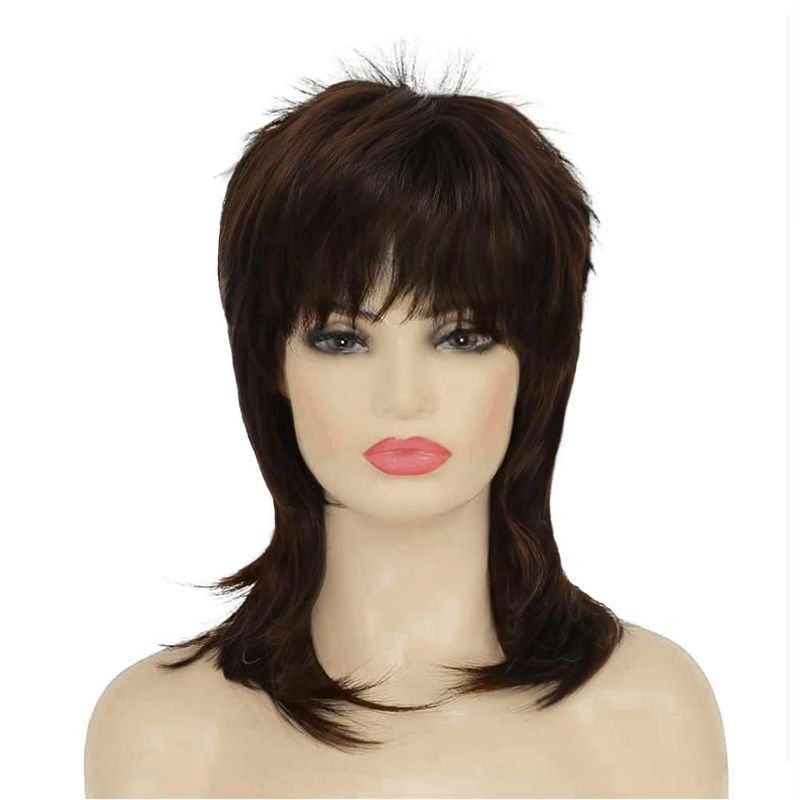 Siudus Brown Mullet Wigs for Women Shaggy Shoulder Lenght 70s 80s Wig ...