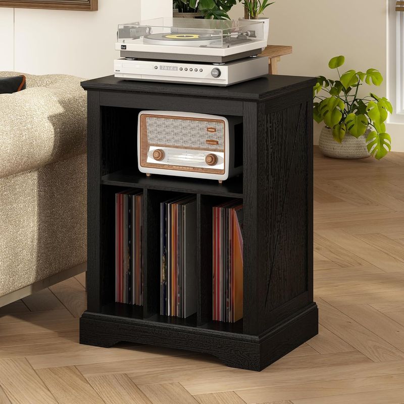 Farmhouse Record Player Stand, 3 Tier Turntable Stand with Vinyl Record ...
