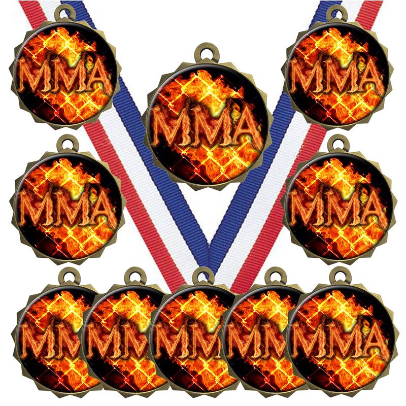 10 Pack MMA Mixed Martial Arts Gold Medals Trophy Award with Neck ...
