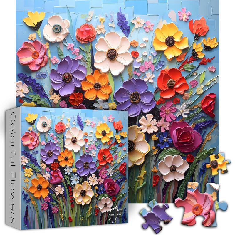 PICKFORU Colorful Flower Puzzles for Adults 1000 Pieces, Unique Floral ...