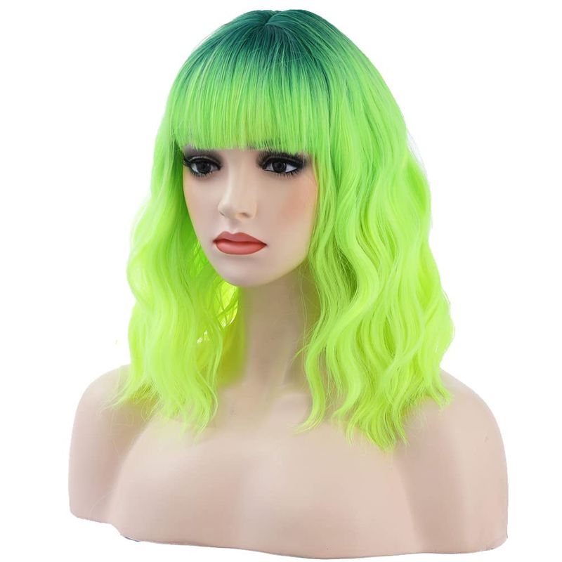 BERON 14 Inches Neon Green Wig Short Curly Wig Lemon Green Wig with ...