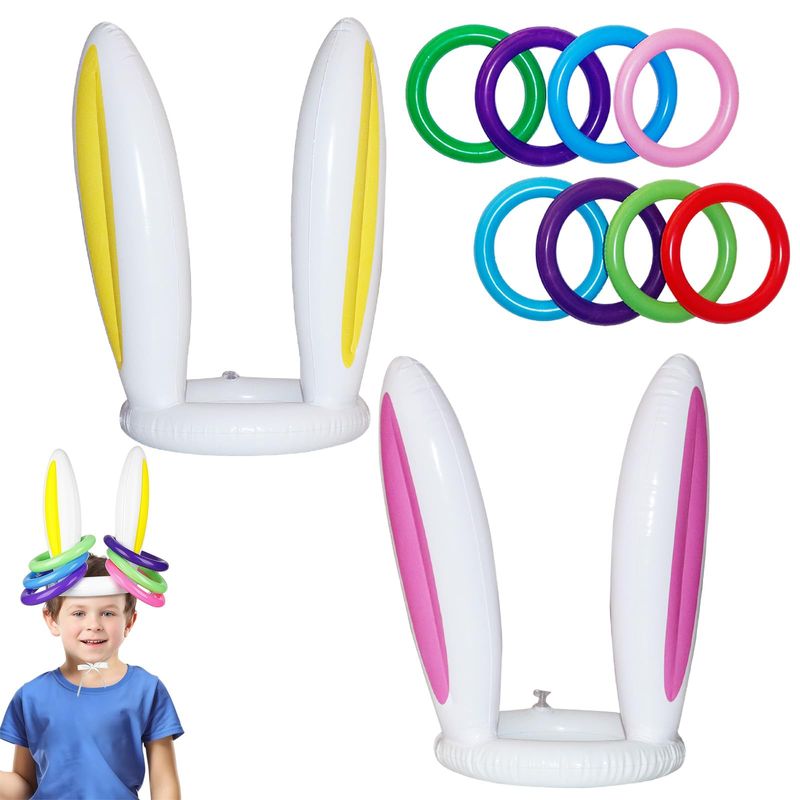 10pcs Easter Ring Toss Game Inflatable Bunny Ears Hat Rings Toss Toys ...