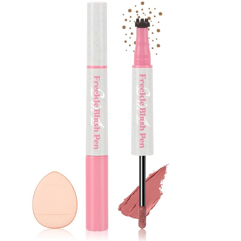 Liquid Blush Freckle Pen, 2-IN-1 Light Brown Fake Freckle Stamp & Soft ...