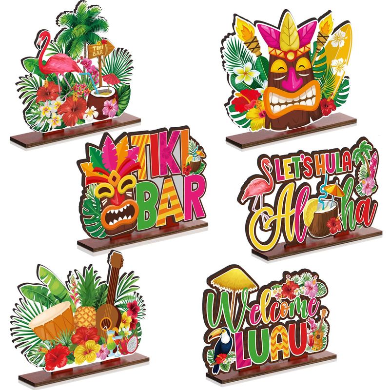 Juexica 6 Pcs Luau Party Signs Tiki Table Decoration Hawaiian Decor ...