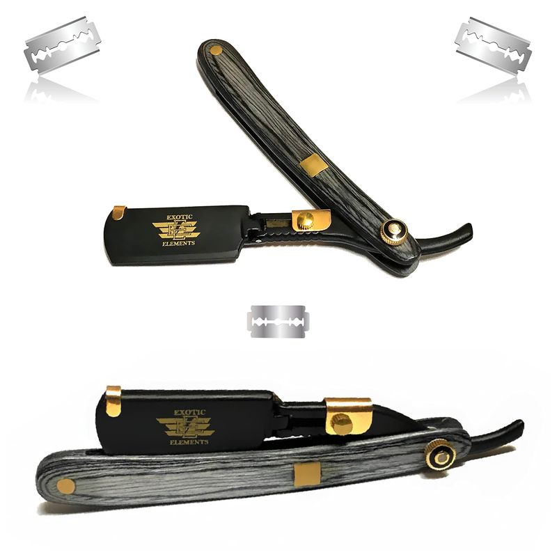 Black and Gold Straight Edge Hair Shaving Razor with Full Double Edge ...