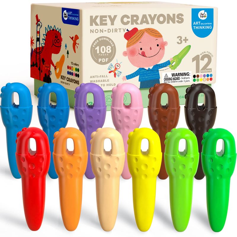 Mess Free Crayons for Toddlers, 12 Colors Baby's First Washable Jumbo ...