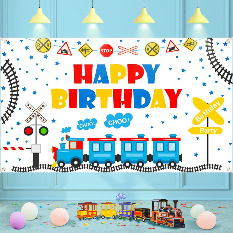 Train Theme Happy Birthday Banner Train Party Decorations for Boy Girl ...