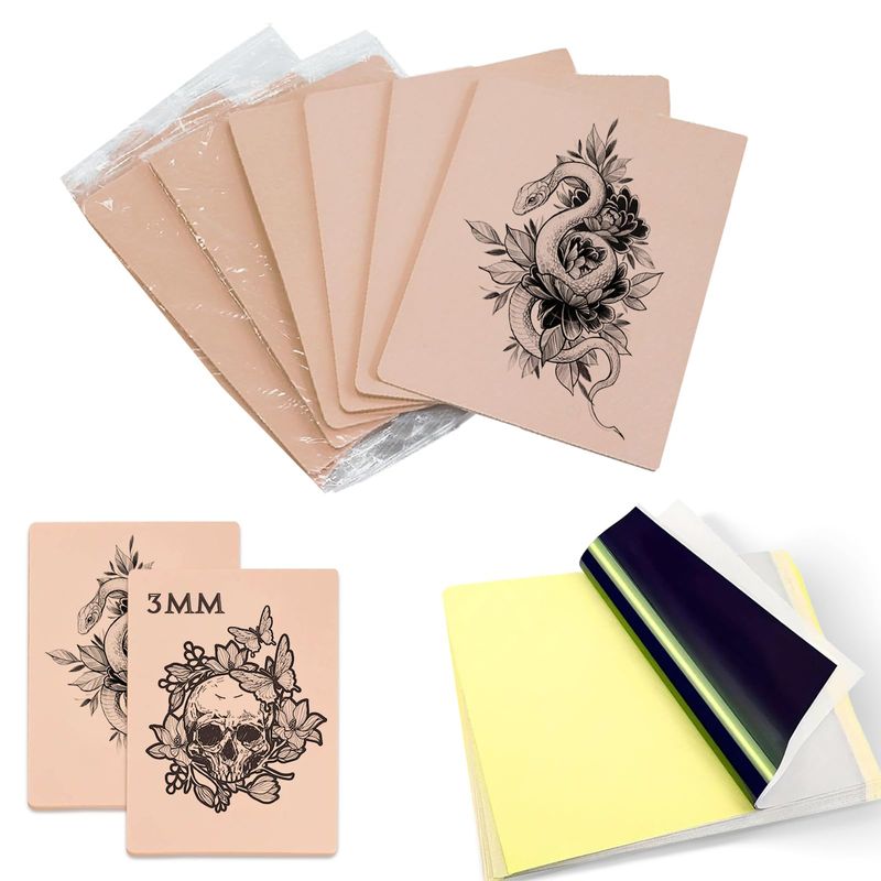 16pcs Blank Tattoo Practice Skins 3mm & Transfer Paper Set,Tattoo Fake ...