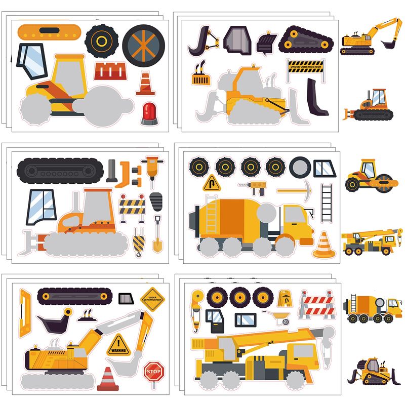 24 Sheets Construction Make a Face Sticker Sheets for Kids Todders ...