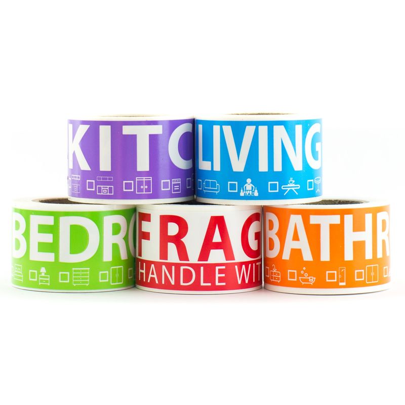 250 Home Moving Labels for 1 Bedroom House. 50 Labels Per Room, 5 Color ...