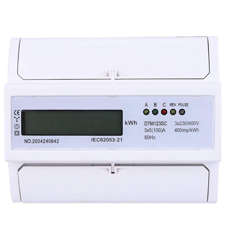 3 Phase Electric Meter, KWh Meter DIN Rail Digital Electricity Meter with LCD Display, 3 Phase ...