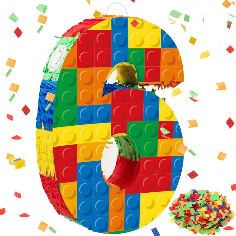 RoundFunny Number 6 Building Blocks Piñata 16.5 Inch Piñata Party ...