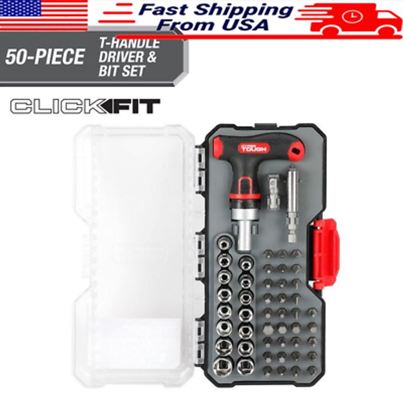 50-Piece T-Handle Driver Bit Set Click Fit Case for Automotive, Home ...