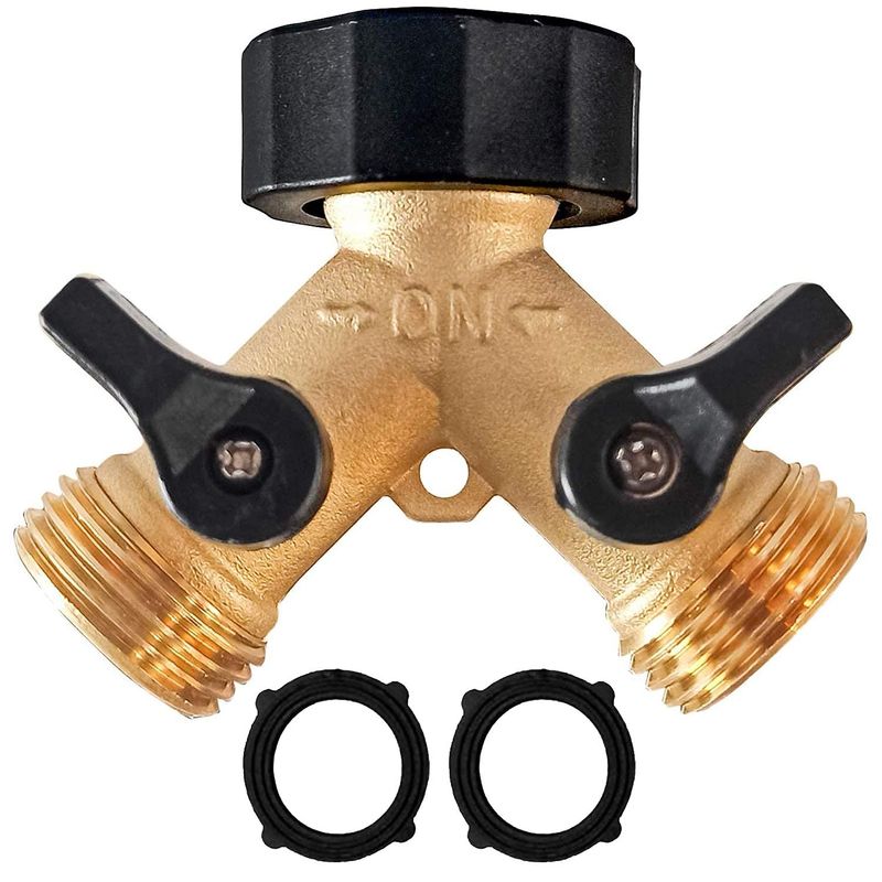 Hourleey Brass Garden Hose Splitter 2 Way, 3/4 Inch Hose Connector Tap ...