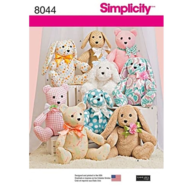 Simplicity Crafts Sewing Pattern 8044 Bear, Dog & Rabbit Stuffed Animal ...