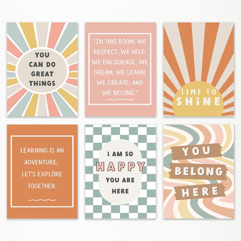 Set of 6 Boho Inspirational Classroom Posters, Positive Affirmations ...