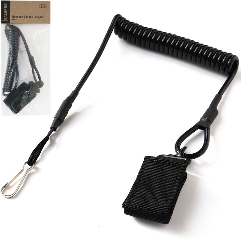 RALSPEC Tactical Coiled Pistol Lanyard Handgun Bungee Cord Retractable ...