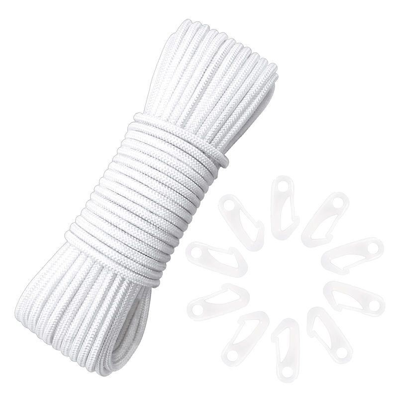49ft/15M Nylon Flag Rope Flagpole Rope 6mm Thick White Flagpole Halyard ...