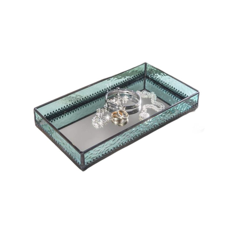Turquoise Blue Glass Tray Mirrored Bottom Decorative Bathroom Vanity ...