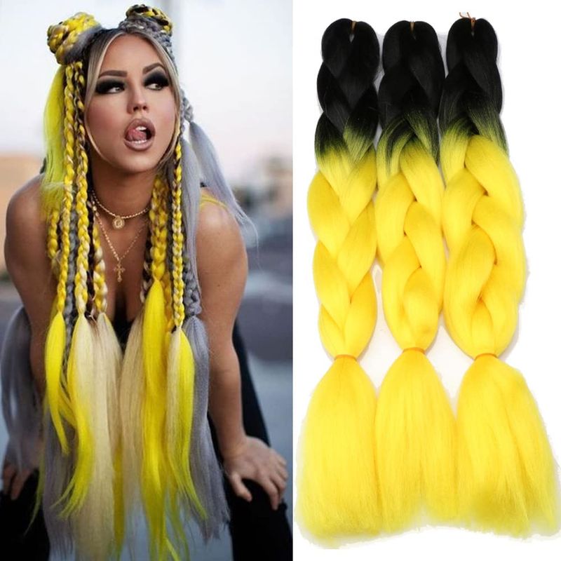 Jumbo Braiding Hair Attachment Ombre Yellow color 3pakcs synthetic box ...