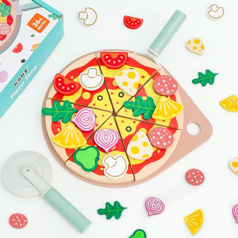 Masonbaby Wooden Pizza Toy Cutting Play Food，24Pcs Pizza Toys for Kids ...