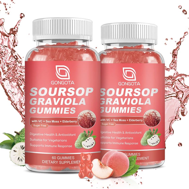 GONGOTA (2 Pack Soursop Graviola Gummies - 2200mg Extra Soursop Leaves ...