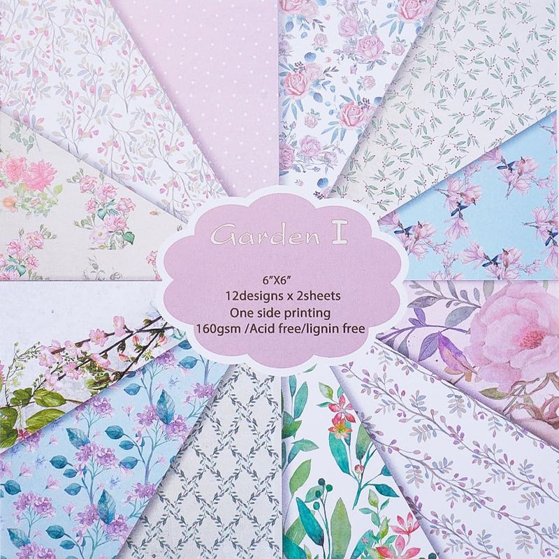 CRASPIRE 24 Sheets Floral Scrapbook Paper Pad 12 Style 6In Vintage ...