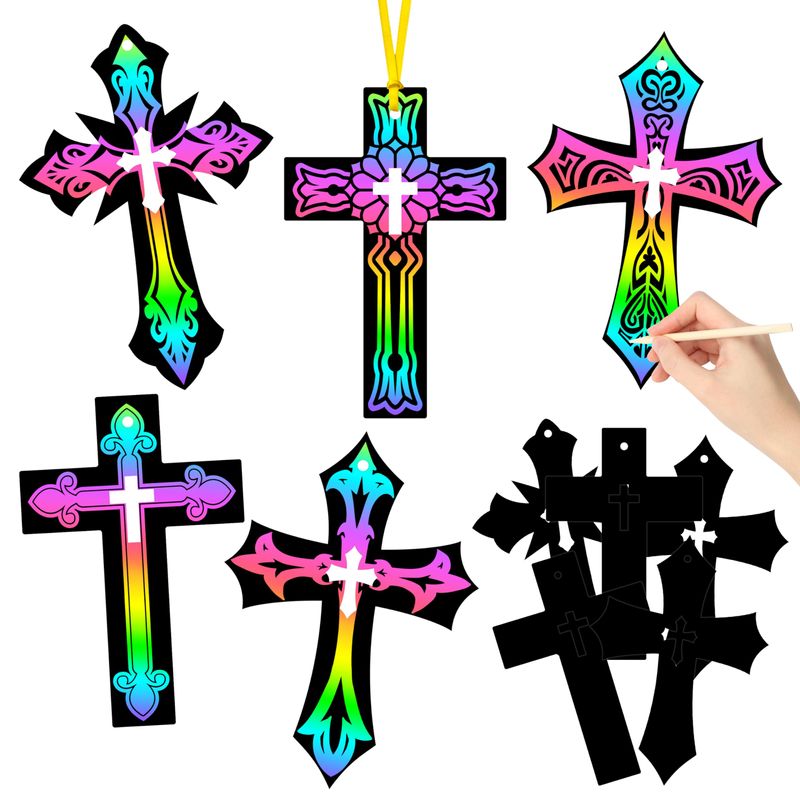 BeYumi 90Pcs Scratch Cross Ornaments DIY Magic Rainbow Color Scratch ...
