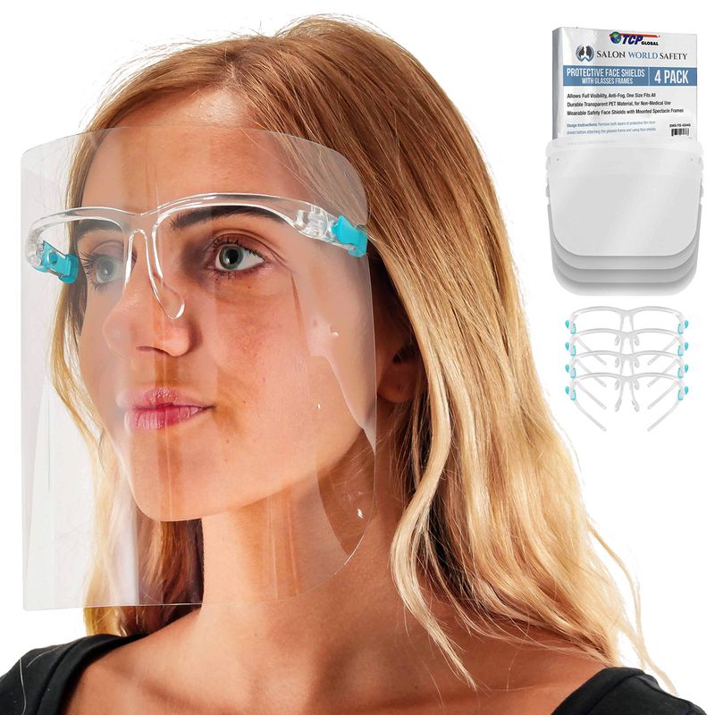 TCP Global Salon World Safety Face Shields with Glasses Frames (Pack of ...