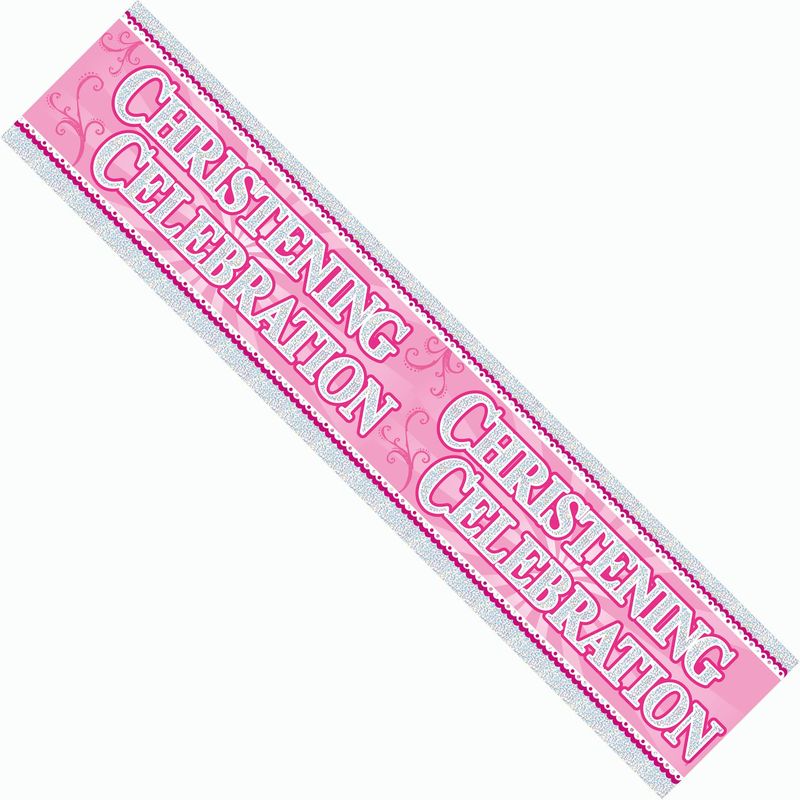 Girl's Christening Party Banner Extra Wide Giant Pink Christening ...