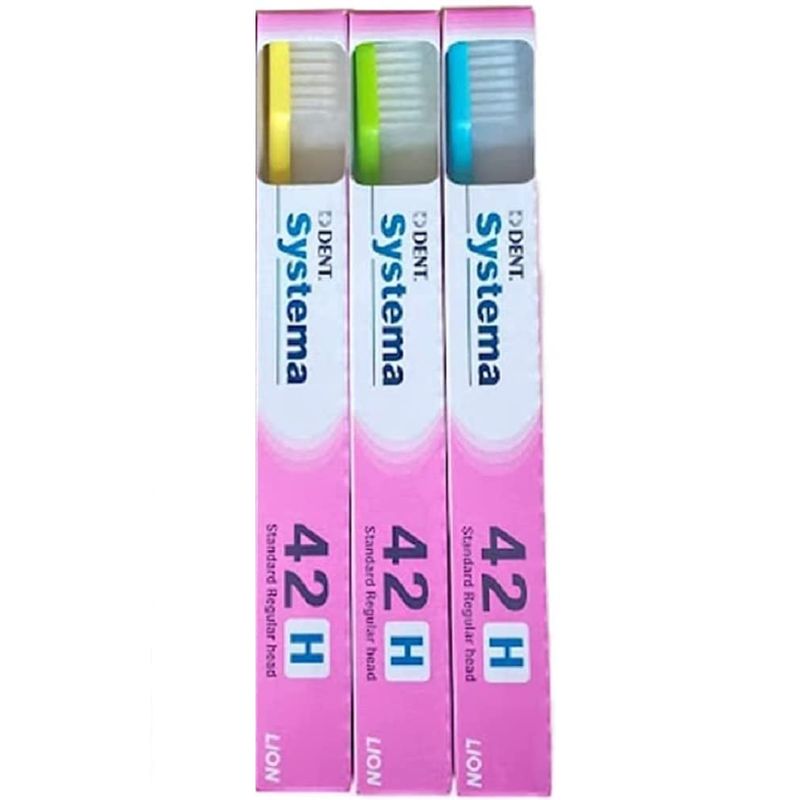Lion DENT.EX Systema 42H (Pastel Color) Dental Dedicated Toothbrush, 3 Pieces (Color Not ...