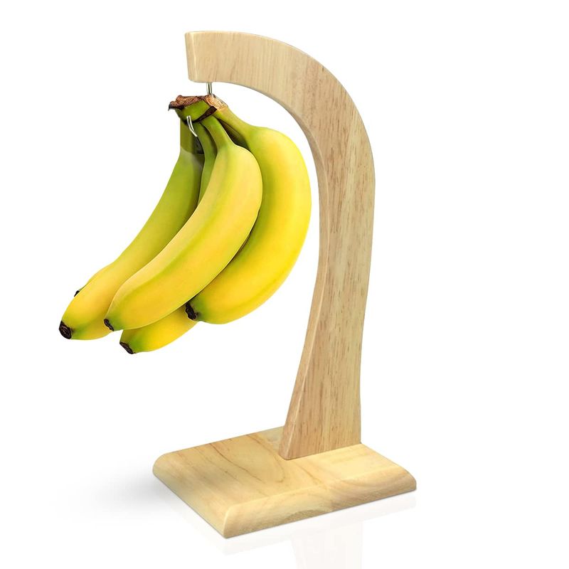 Flatro Banana Holder with Durable Hook - 100% Rubberwood Banana Tree ...