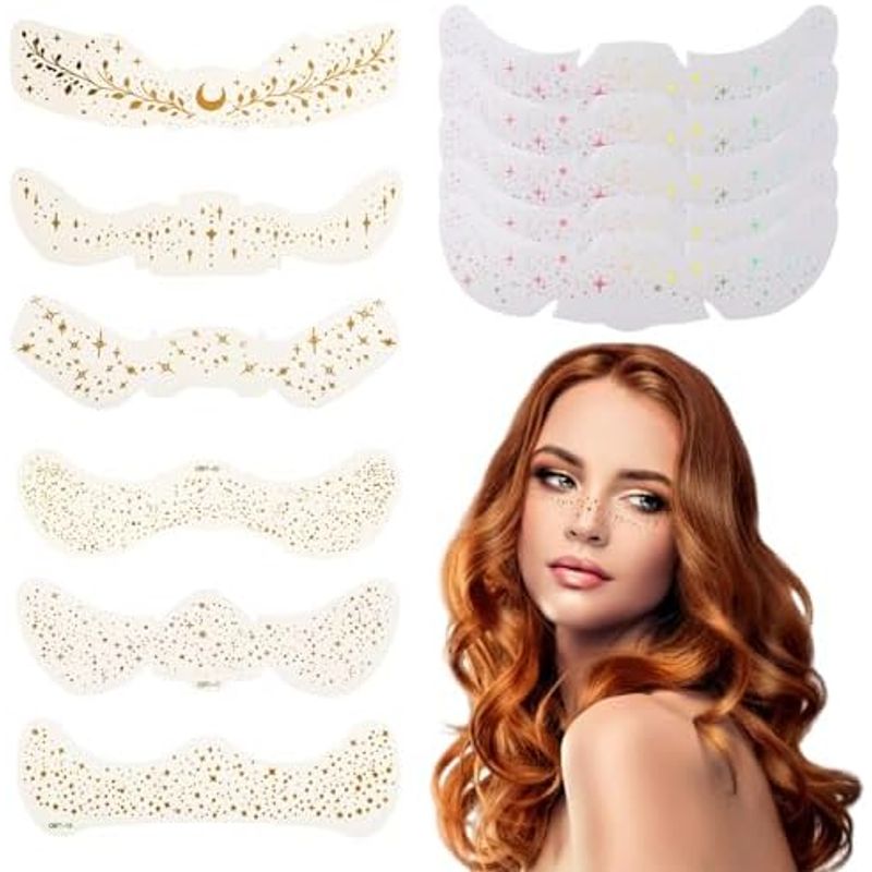 12 PCS Glitter Freckles Face, Multichrome Gold Glitter Face Stickers ...