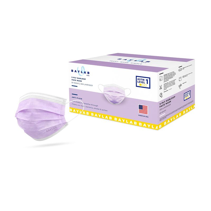 BAYLAB USA ASTM Level 1 Disposable 3-Layer Face Masks, Sea Lavender ...