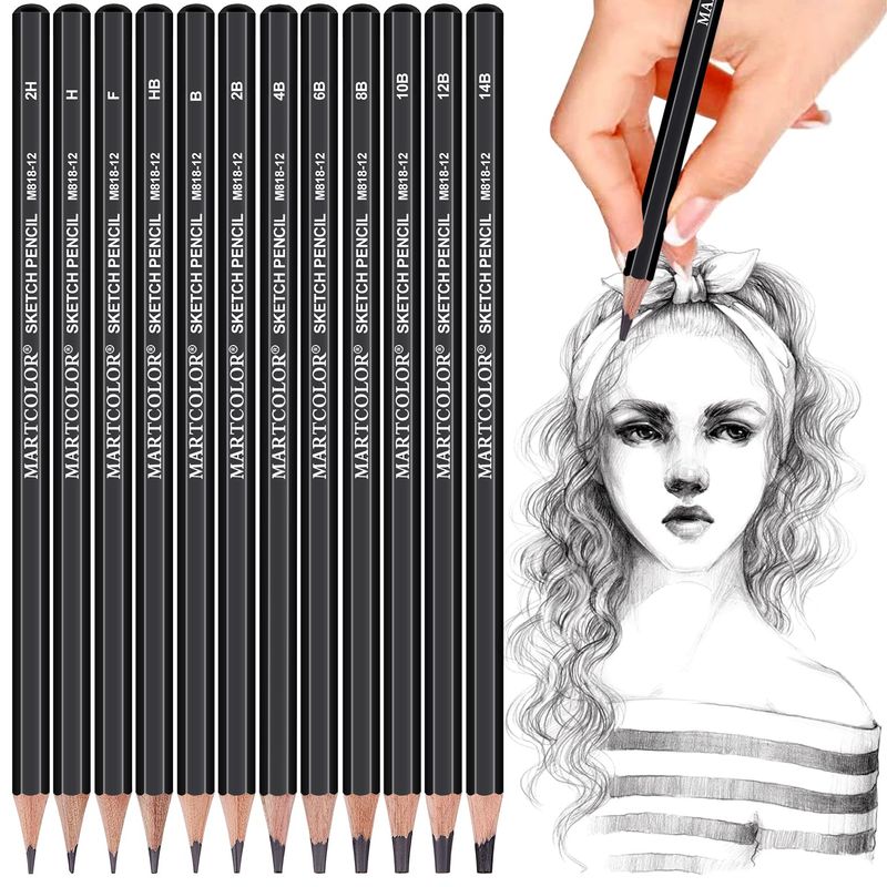 YUANCHENG Professional Drawing Sketching Pencil Set - 12 Pieces ...