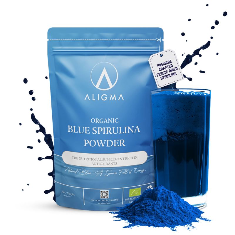 Aligma Organic Blue Spirulina Powder 50 Gram | 100% Natural Phycocyanin ...
