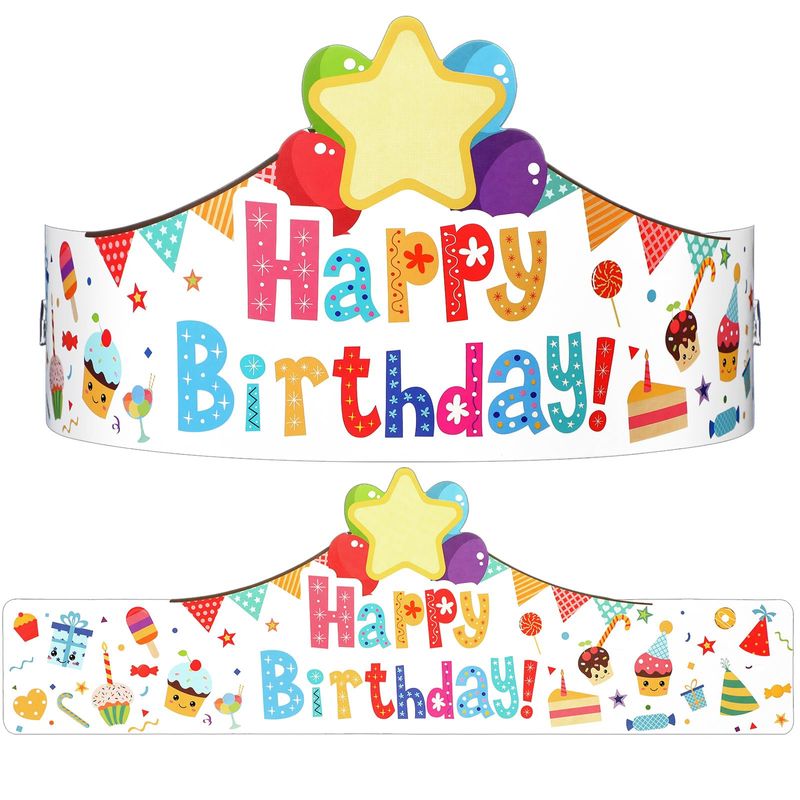 Outus 42 Pack Happy Birthday Crowns for Kids Classroom with Elastic ...