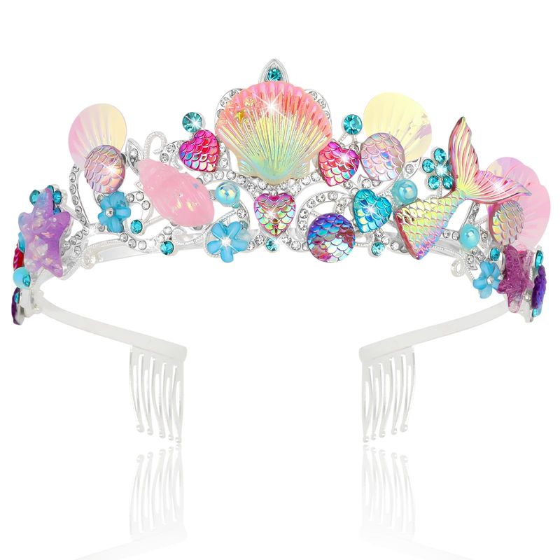 CIEHER Mermaid Crown for Women Girls Pink Shell Tiara Mermaid Princess ...
