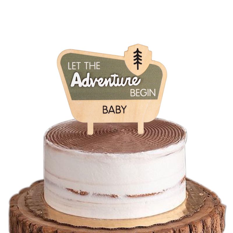 Let The Adventure Begin Baby Shower Cake Topper - Happy Camper Wooden ...