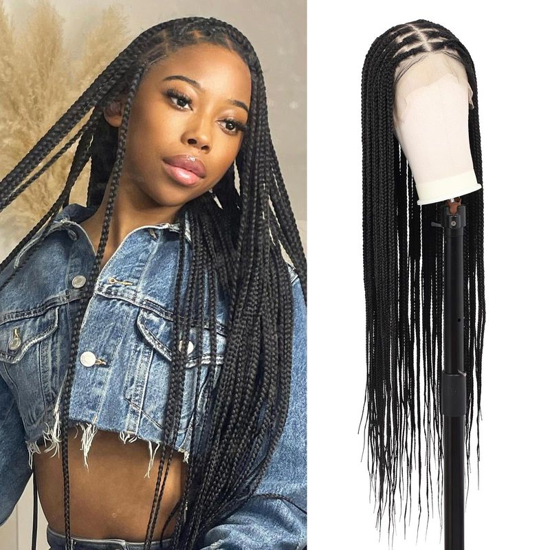 Kalyss 36" Box Braided Wigs for Women 13X8 Inch HD Lace Front Knotless ...