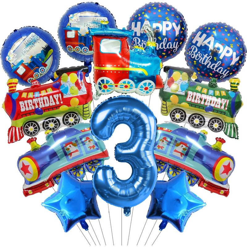 Train Balloons Birthday 3 Years, 12 Pieces Train Foil Balloon Birthday ...