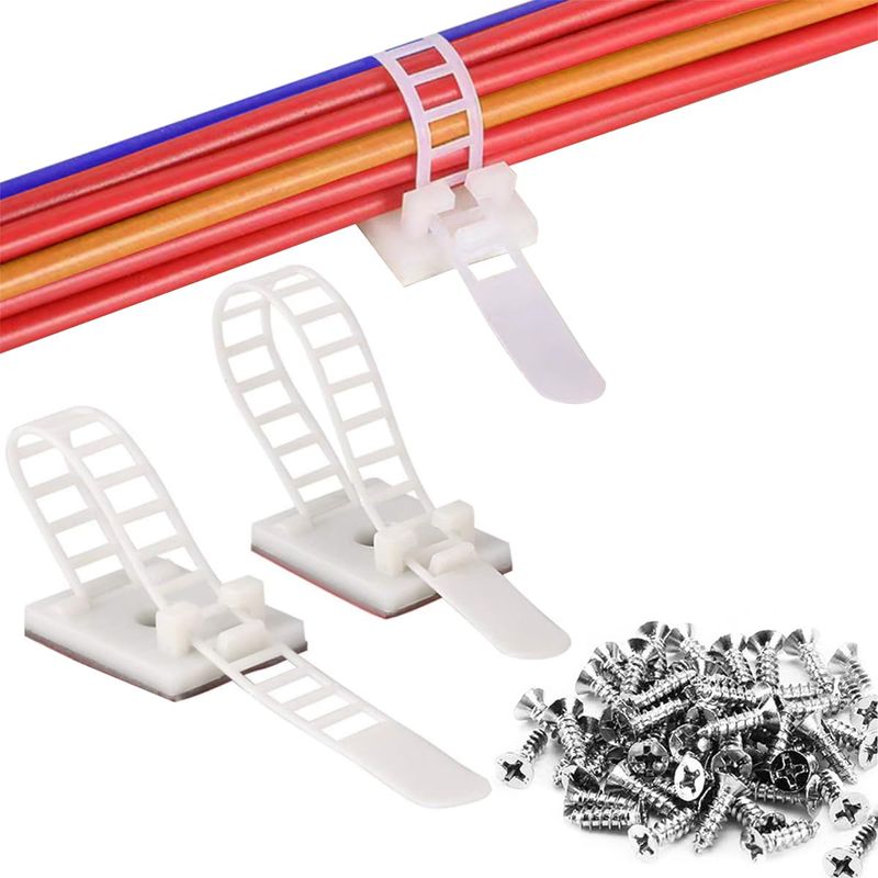 Reusable Adhesive Cable Management, 50 Set (2 Size) Cable Ties Adhesive ...