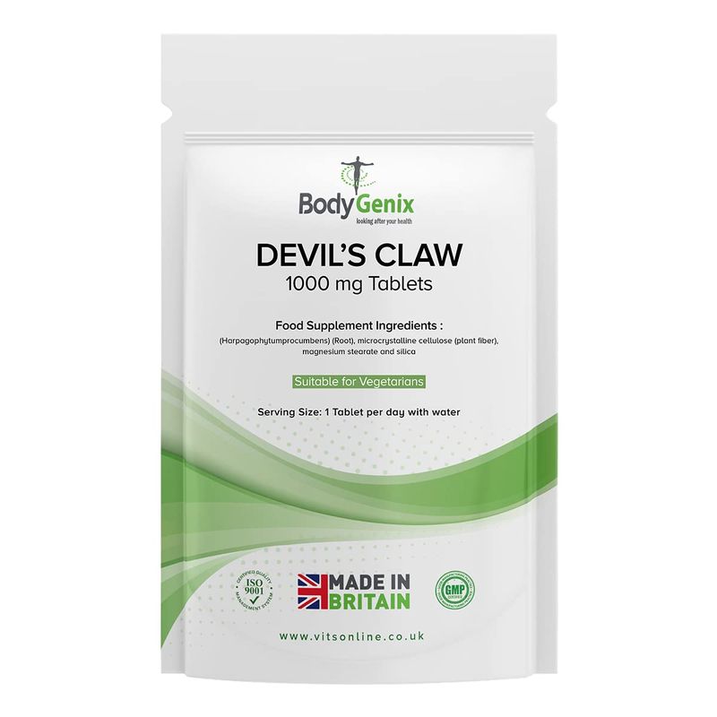 Bodygenix Devil's Claw 1000mg Tablets - Natural Anti-Inflammatory Pain Reliever Supports Joint ...